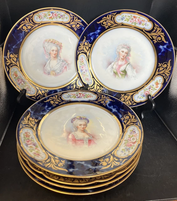 SIX 18TH CENTURY Sèvres Ladies of the French Court Portrait Cabinet ...