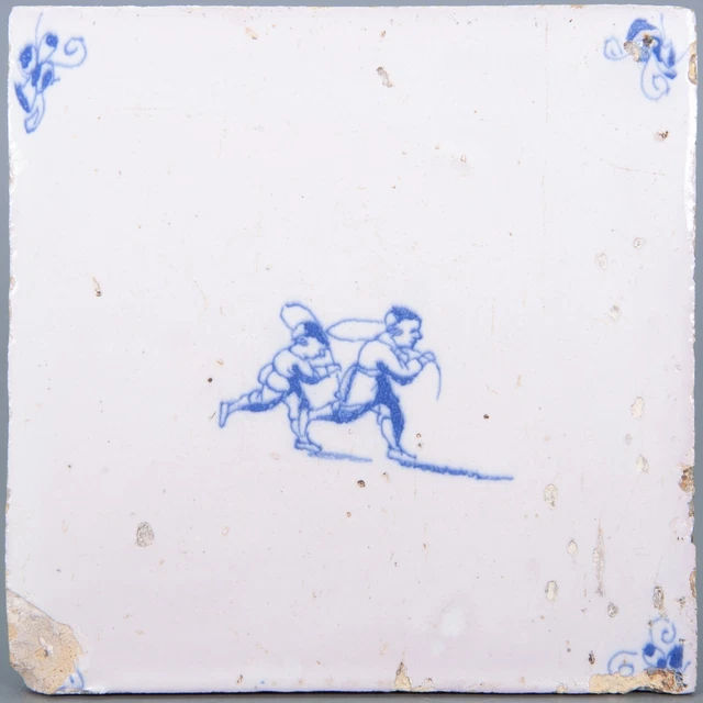 NICE DUTCH DELFT Blue tile, child play: jumping rope, circa 1700. £70. ...