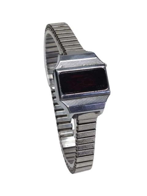 VINTAGE RARE 1970S TIMEX SSQ F-Cell Red LED Retro Chrome Digital Watch ...