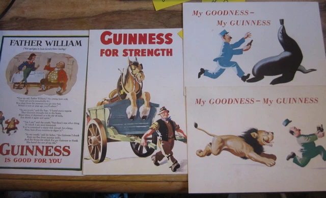 GUINNESS POSTCARDS SET of 4. For strength/My goodness/Father William ...