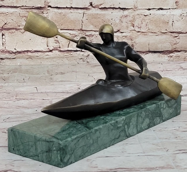 FONTE CANOË-KAYAK TROPHÉE Bronze Sculpture Par Mario Nick Vert Marbre ...