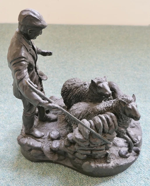 HEREDITIES CAST BRONZE Shepherd with Sheep & Dog £30.00 - PicClick UK