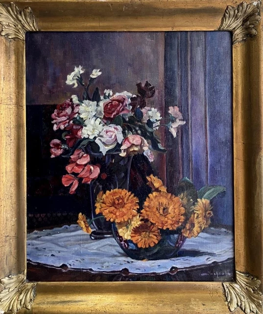 ANTIQUE OIL PAINTING FINE FRENCH STILL LIFE OF FLOWERS Jackson 1902 ...
