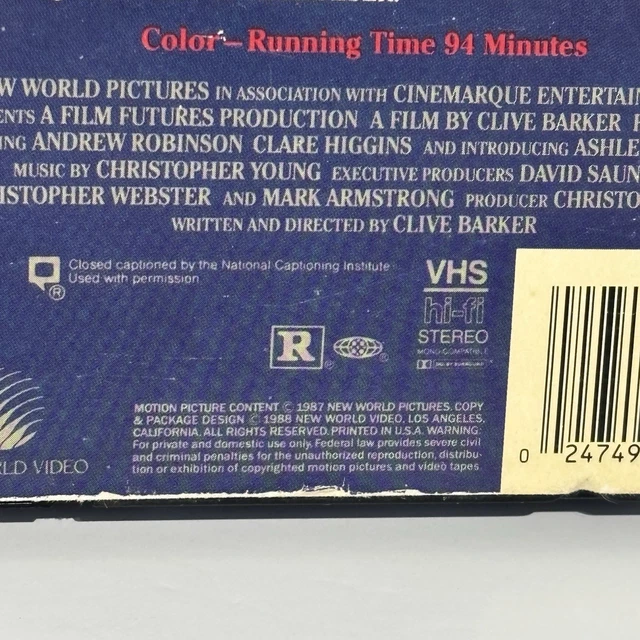 HELLRAISER VHS 1987 Horror Movie First Release Clive Barker Vintage ...