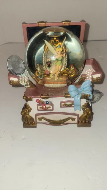 DISNEY TINKER BELL Hidden Treasure Chest Snow Globe Musical Jewelry Box ...