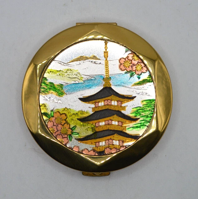 VINTAGE ETCHED JAPANESE Pagoda Mirror Compact $35.00 - PicClick CA