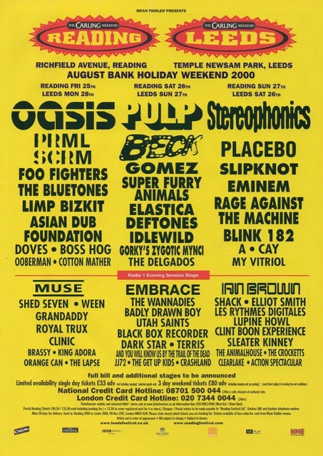 READING & LEEDS Fest. 2000 Oasis PULP Stereophonics annonce magazine ...
