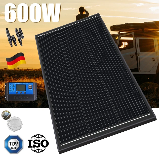 12V 600W SOLAR Panel Black Mono Fixed Caravan Camping Power Battery ...