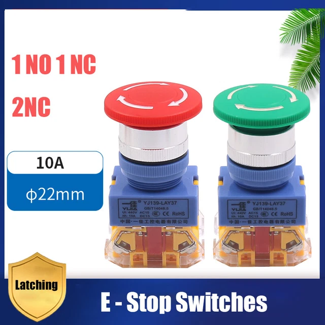 22MM EMERGENCY STOP Push Button Switch Mushroom E-Stop Switches NO NC ...