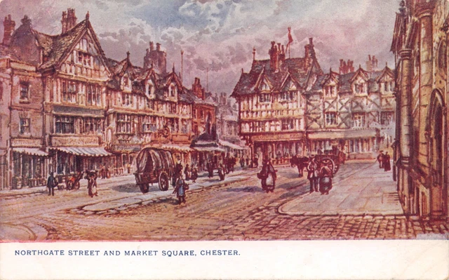 CHESTER UK NORTHGATE Street-Market Square~Cestrian Series Artist Drawn ...
