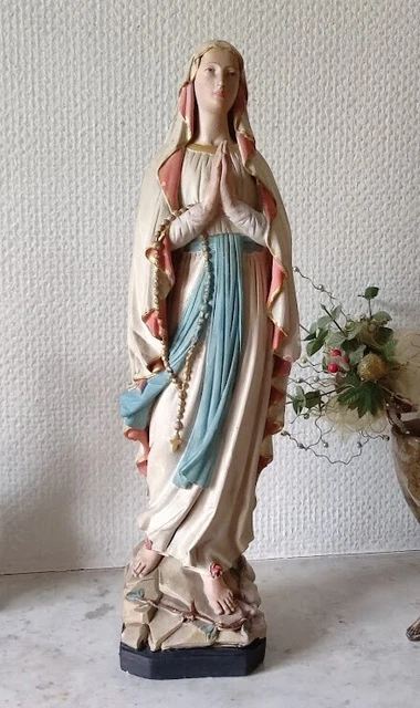 GRANDE STATUE SAINTE Vierge Marie Notre Dame De Lourdes En Platre ...