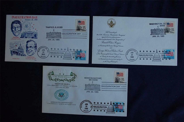 1985 RONALD REAGAN & 1989 George Bush 3 Inaugural Covers Gamm Farnum ...