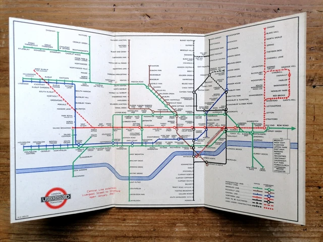 ORIGINAL 1946 LONDON Underground Map 'Diagram of Lines No.1 1946' By HC ...