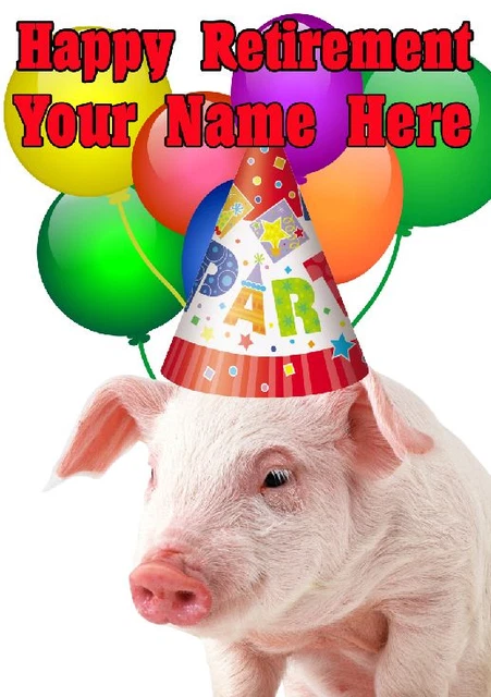 CAPPELLO PIG HAPPY Retirement Party Codice Carta Saluti Personalizzati ...