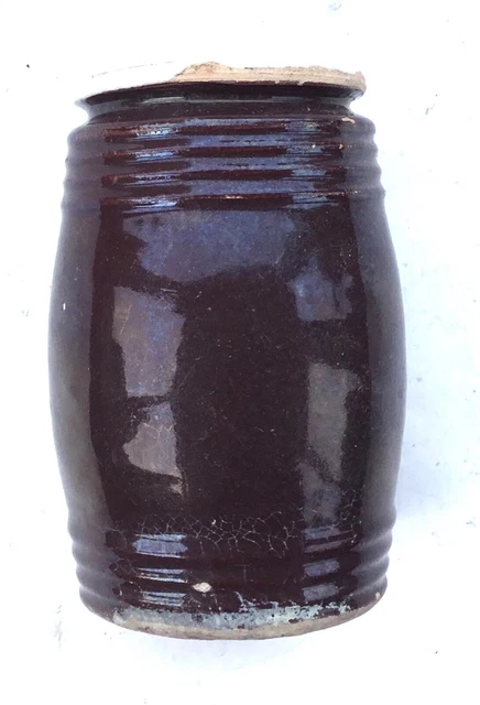 ANCIEN POT A MOUTARDE EN GRÈS VERNIS MARRON OLD MUSTARD POT barattolo ...