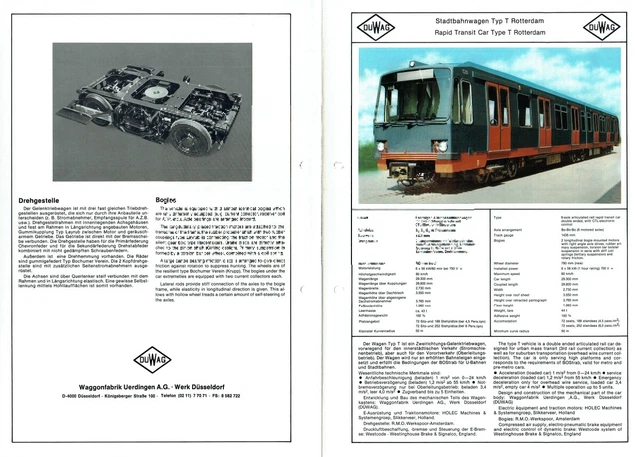 DUEWAG DATA SHEET of '80's, Rapid Transit Car T Stadtbahnwagen Typ T ...