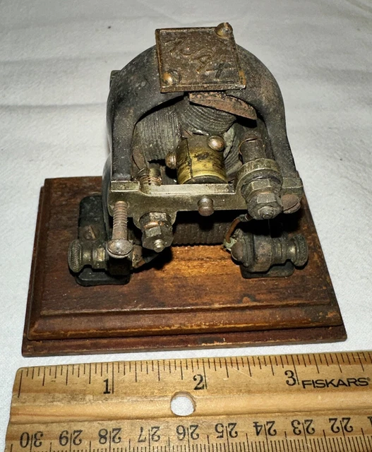 ANTIQUE AJAX CAST Iron Small Bipolar Motor Engine Wood Base Early ...