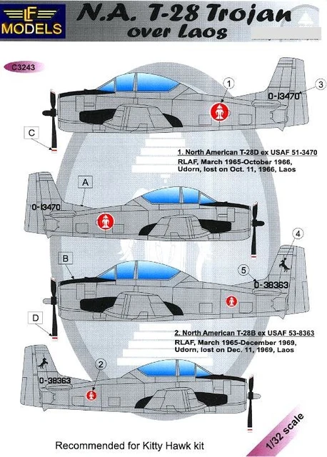 LF MODELS DECALS 1/32 NORTH AMERICAN T-28D TROJAN OVER LAOS $15.50 ...