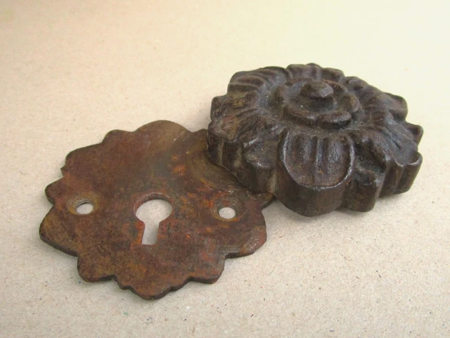 ANTIQUE CAST IRON Hidden Door Keyhole Escutcheon Concealed Key Lock ...