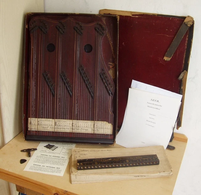 AEOL AMERIKANISCHE HARFEN-ZITHER, spielbar, viel Zbh. + Anleitung ...