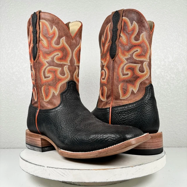 CAPITAN LUBBOCK MENS Cowboy Boots 10D Square Toe Black Bullhide Leather ...