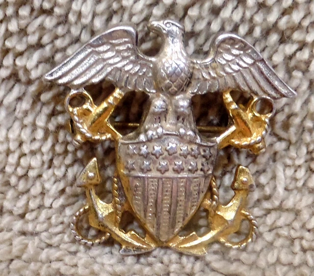 VINTAGE USN STERLING Silver Eagle Shield Wings Anchor Pinback $14.95 ...
