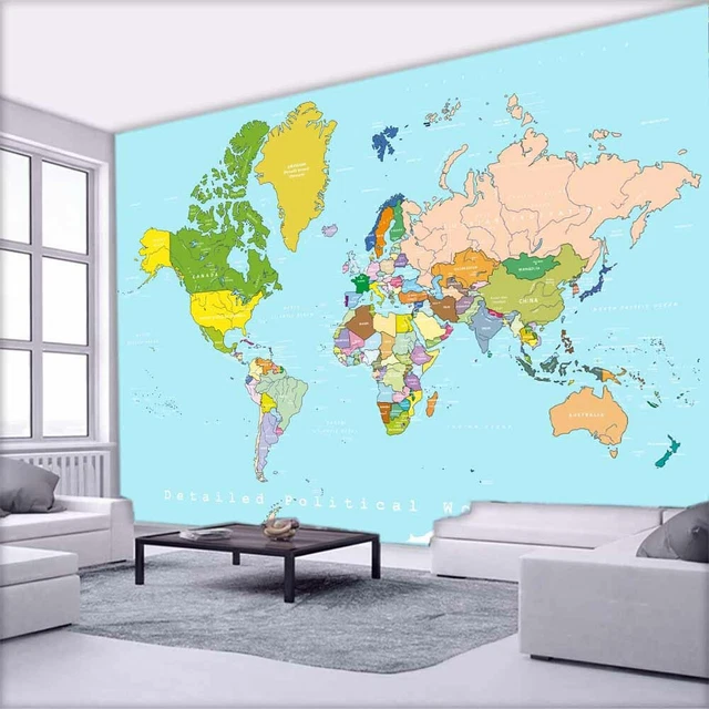WORLD MAP COLOR Full Wall Mural Photo Wallpaper Printing 3D Decor Kid ...
