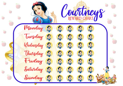 PERSONALISED DISNEY SNOW White Seven Dwarfs Reward Chart Poster & Star ...