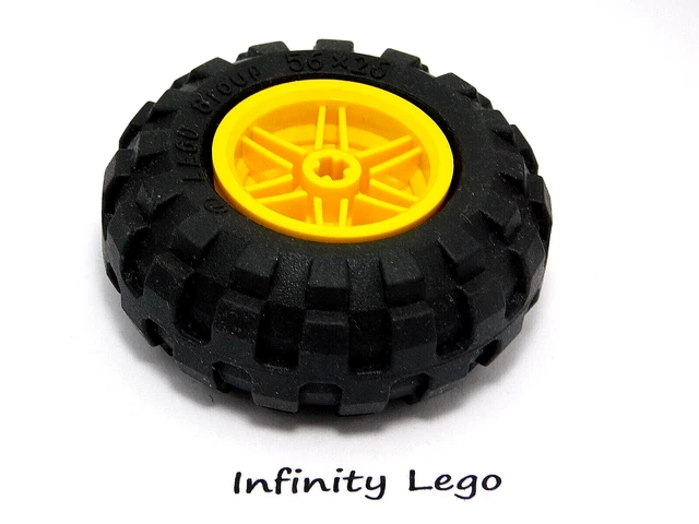 4 LEGO LARGE Balloon Tires 56x26 Wheel Yellow Rims Hub Axle Hole 55976 ...