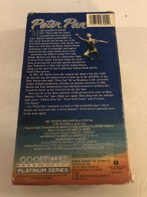 PETER PAN STARRING Mary Martin VHS Tested £5.32 - PicClick UK