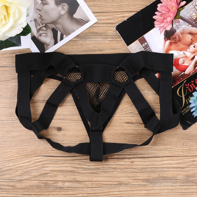 US MENS SHEER Fishnet Bulge Pouch Underwear Strappy Jock Strap Thong G ...