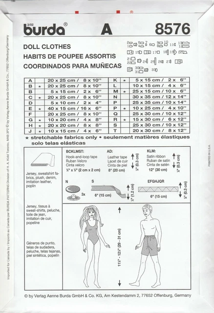 BURDA SEWING PATTERN 8576 Barbie Fashion 11 1/2" Boy & Girl Doll ...