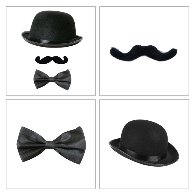 THICK COSPLAY MAGICIAN Hat with Bowtie&Faux Moustache Modern Times Jazz ...