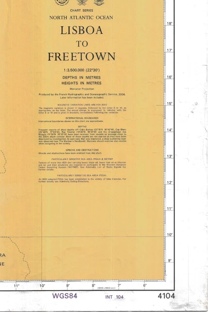 CARTE MARITIME DE L'Océan Atlantique Nord Lisboa À Freetown EUR 71,14 ...