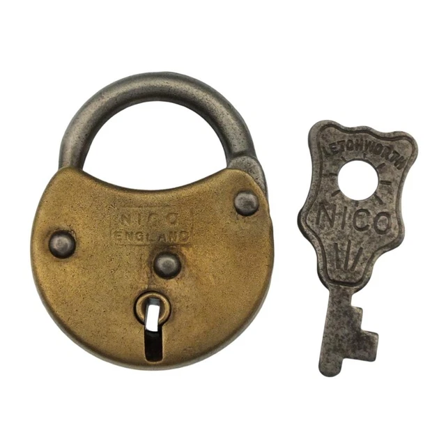 NICO PADLOCK WITH Original Key English BRASS c.1950's 1⅝" Height - ref ...