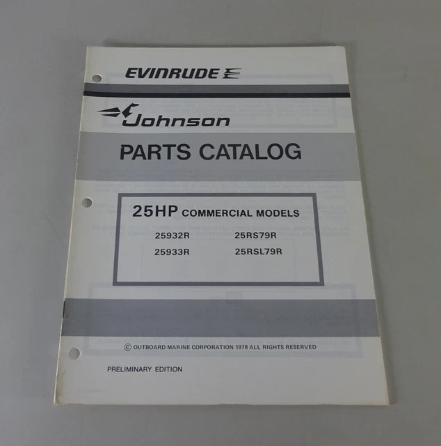 PARTS CATALOG EVINRUDE / Johnson Outboards 25 HP Models Year 1978 £24.23 - PicClick UK