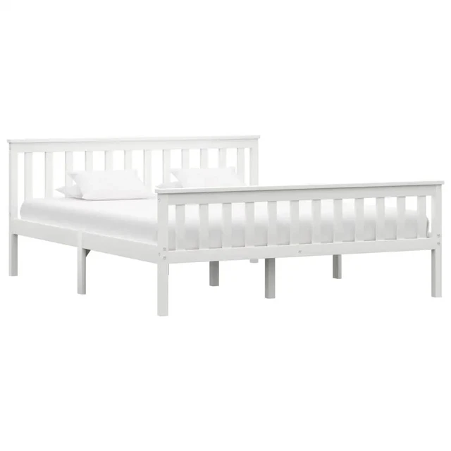 WALPLUS BED FRAME White Solid Pinewood 160x200 cm King Size Wooden Bed ...