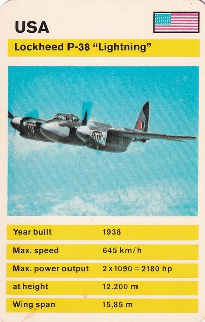 TOP TRUMPS CARD aircraft WW2 Lockheed P-38 Lightning £3.00 - PicClick UK