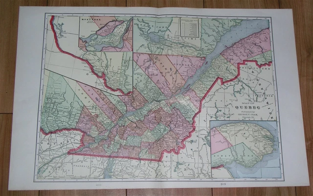 1901 ORIGINAL ANTIQUE Map Of Quebec Montreal Eastern Township Saguenay ...