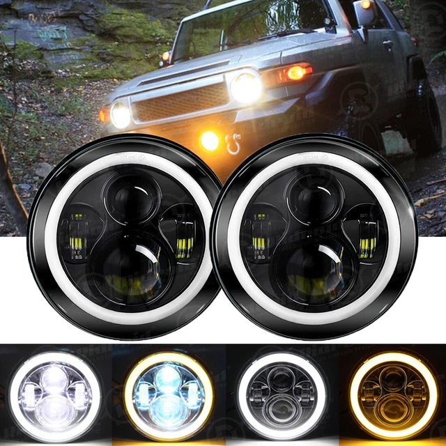 7INCH LED HEADLIGHT Halo Angel Eyes Hi/Lo Beam For Toyota FJ Cruiser ...