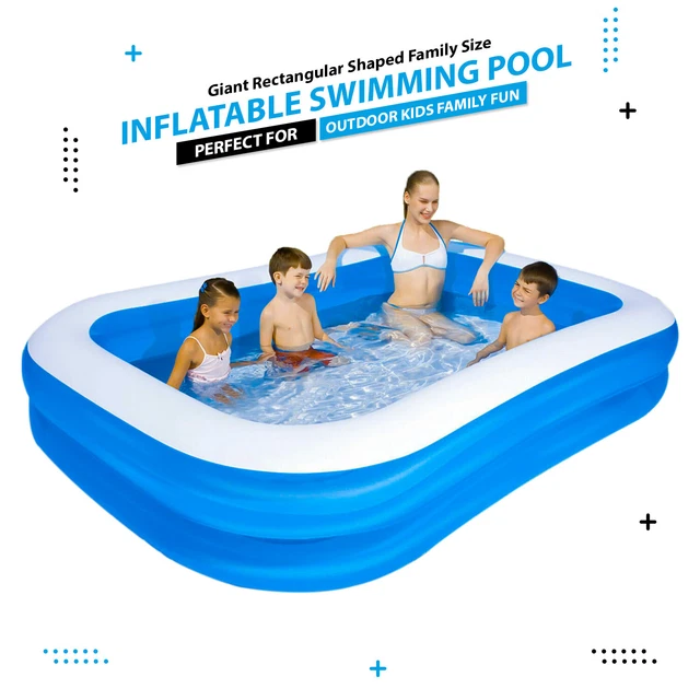 GIANT RECTANGULAR PADDLING Pool Family Summer Inflatable Outdoor Kids ...