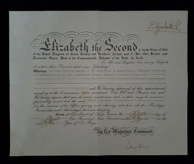 1956 QUEEN ELIZABETH II Signed Royal Presentation Document Royalty ...