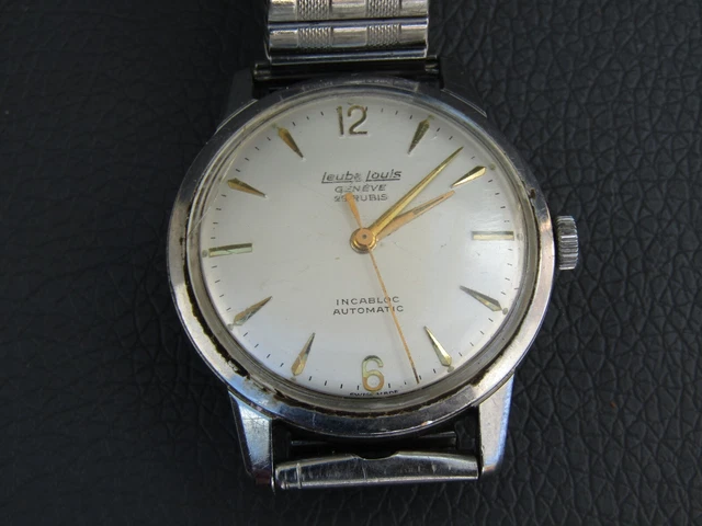 VINTAGE GENTS LEUBA Louis automatic wrist watch 25 rubis stainless ...
