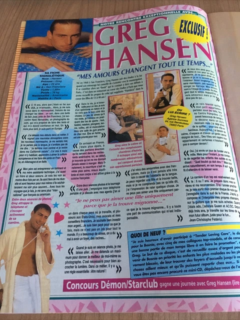 GREG HANSEN MANNEQUIN coupure de presse 1994 Article 2 Pages Revue EUR 5,67 - PicClick FR