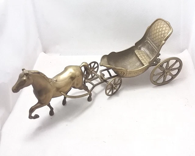 LARGE VINTAGE SOLID Brass Horse And Cart Carriage Buggy Wagon £27.50 ...