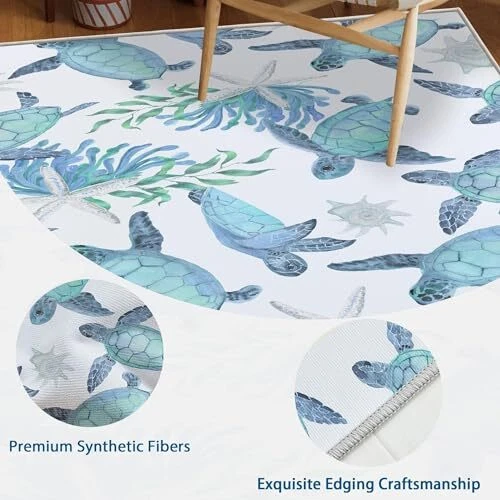 COASTAL SEA TURTLES Hallway Runner Rug 2x6 Beach Themed Starfish Area ...