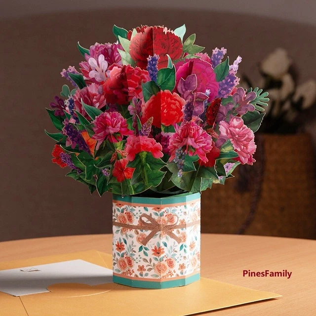 POP UP FLOWER Bouquet Paper Craft Greeting Cards Greeting Birthday ...