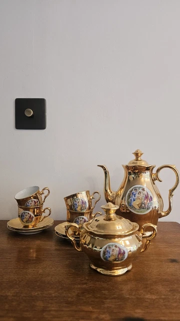 STUNNING VINTAGE EPIAG Royal Czechoslovakia Porcelain Tea Set In Gold ...
