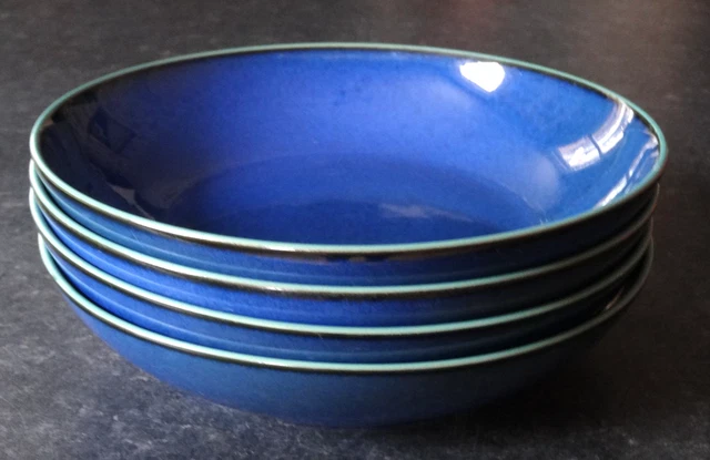 4 X DENBY METZ BLUE & GREEN PASTA BOWLS SET 22CM - RARE & DISCONTINUED ...