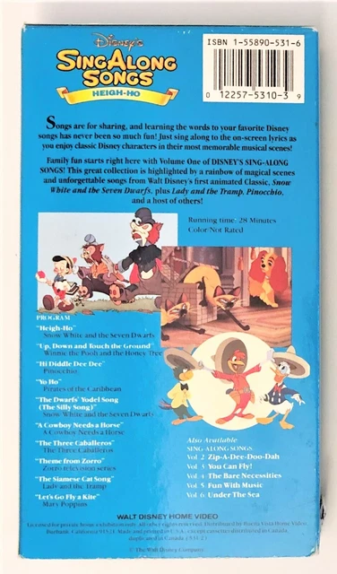 DISNEY'S SING ALONG Songs Heigh-Ho VHS Tape Tested Snow White Volume 1 ...